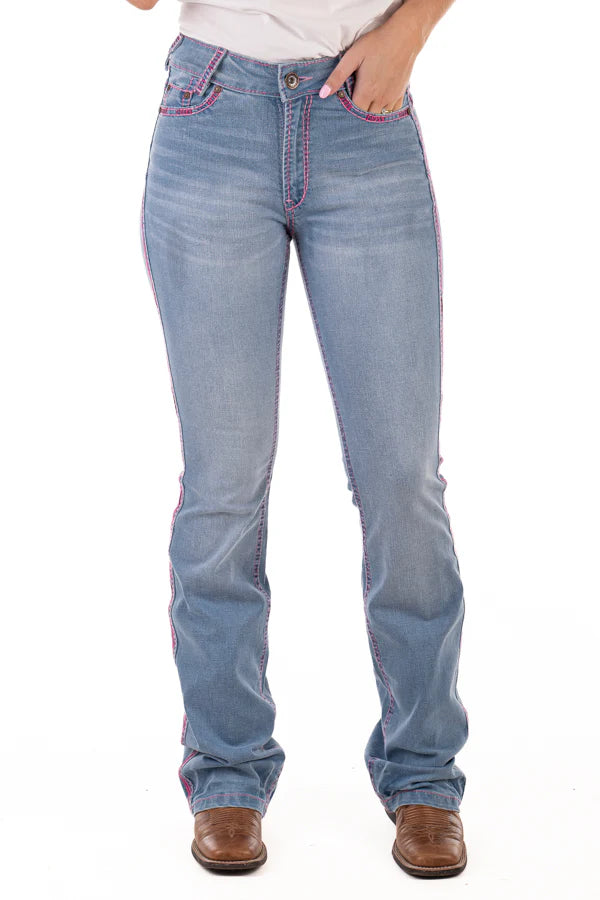 Ultra High Rise - SR2219 "Westham" Pink Metallic Swirl Stitch Jeans 35 ...