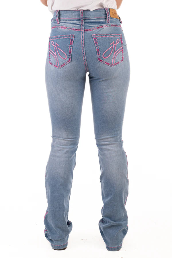 Ultra High Rise - SR2219 "Westham" Pink Metallic Swirl Stitch Jeans 35 ...